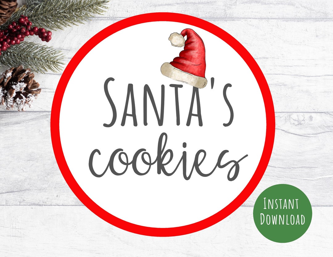 Cookies for Santa Gift Tags, Printable Cupcake Toppers, Santa's Cookies ...