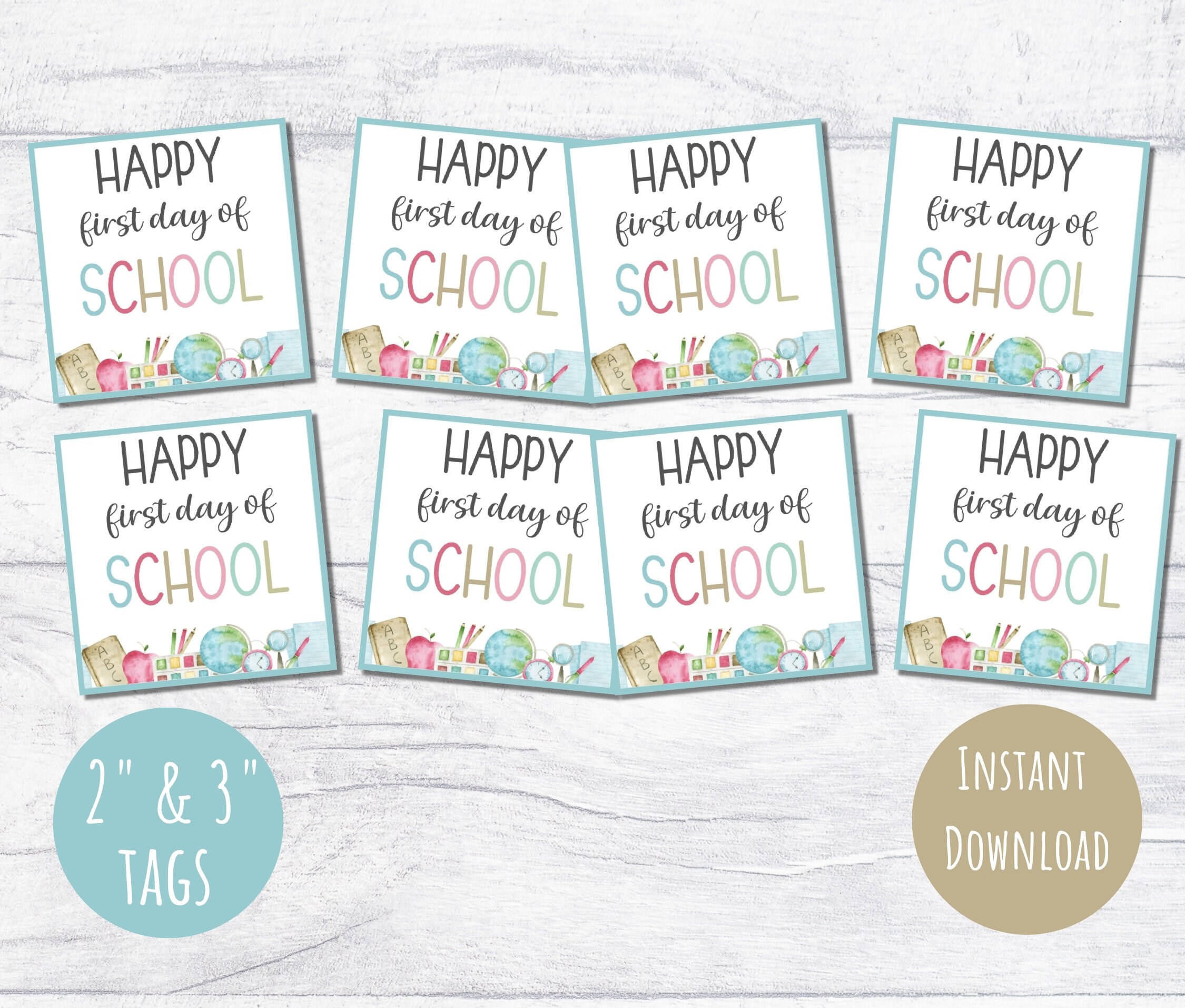 Happy First Day of School Tags, 2 & 3 Size, Kids Lunchbox Notes, Back ...