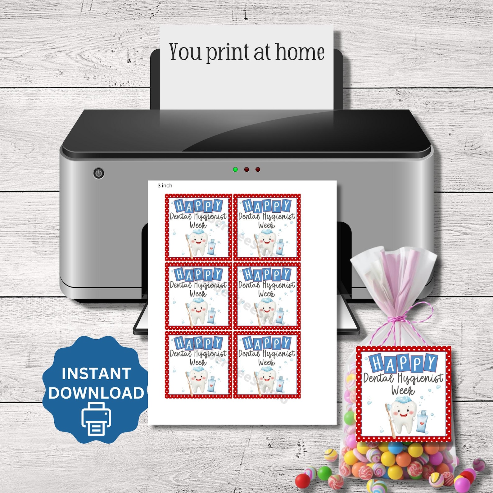 Dental Hygienist Week Gift Tag, Printable Appreciation Tags, 3" & 4 ...