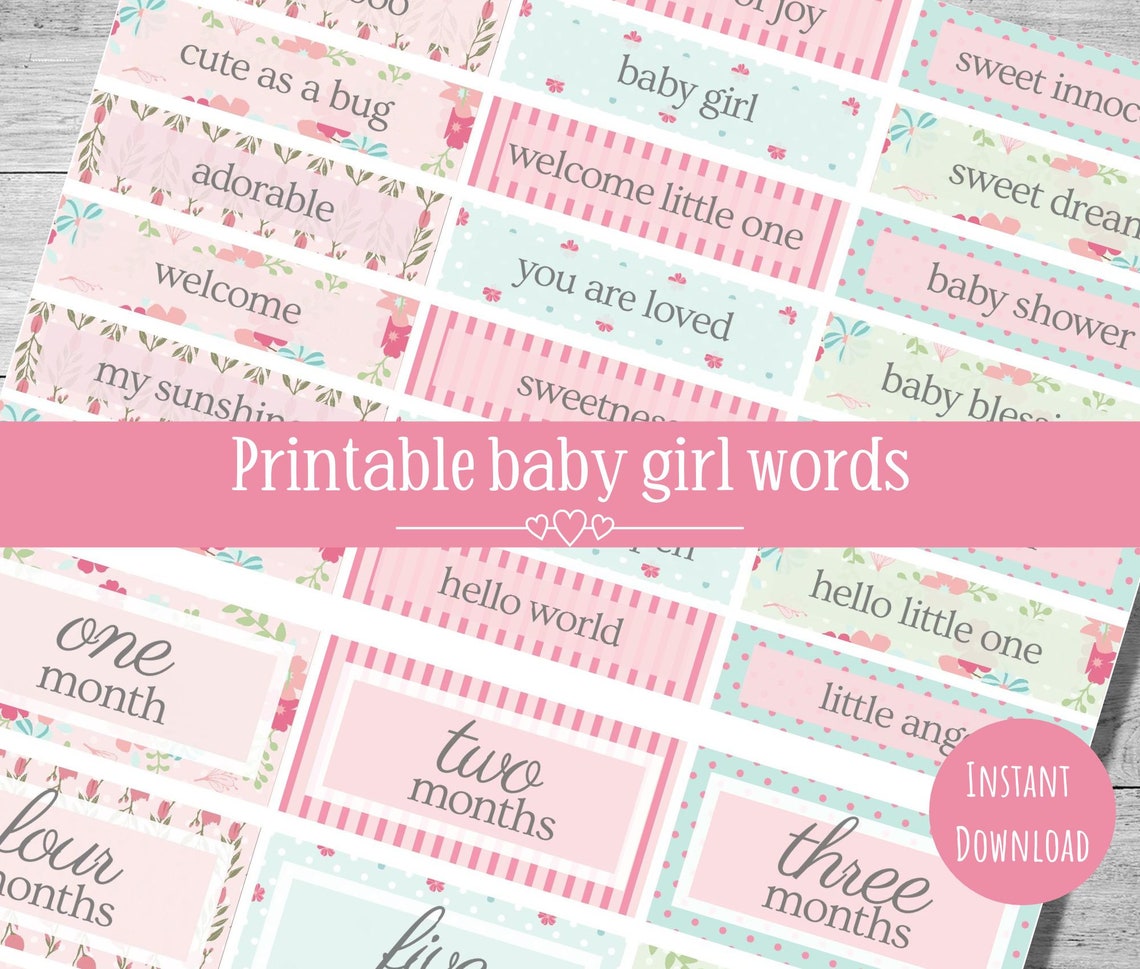 Baby Girl Words, Printable Baby Word Sentiments, Baby Junk Journal ...