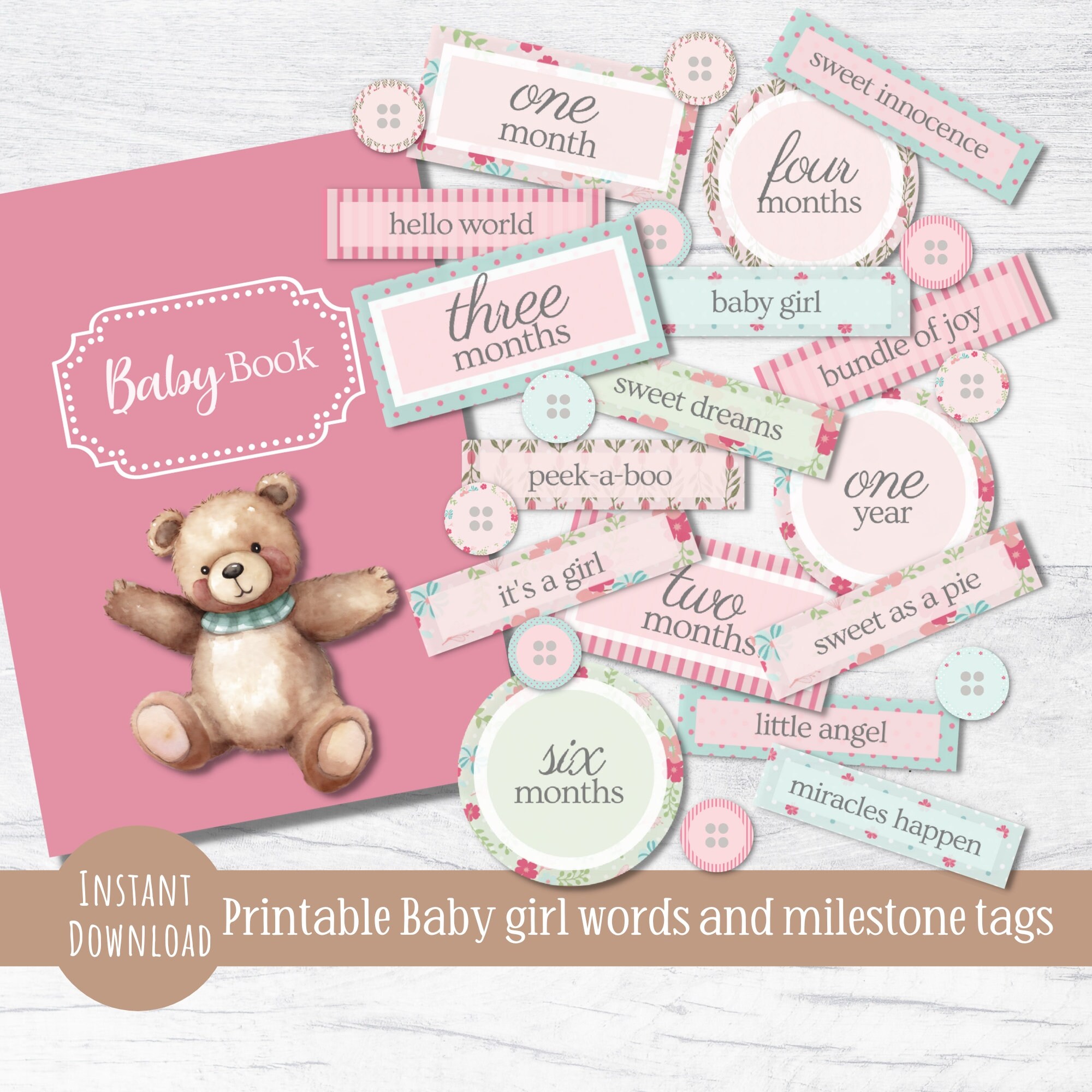 Baby Girl Words Printable Baby Word Sentiments Baby Junk - Etsy