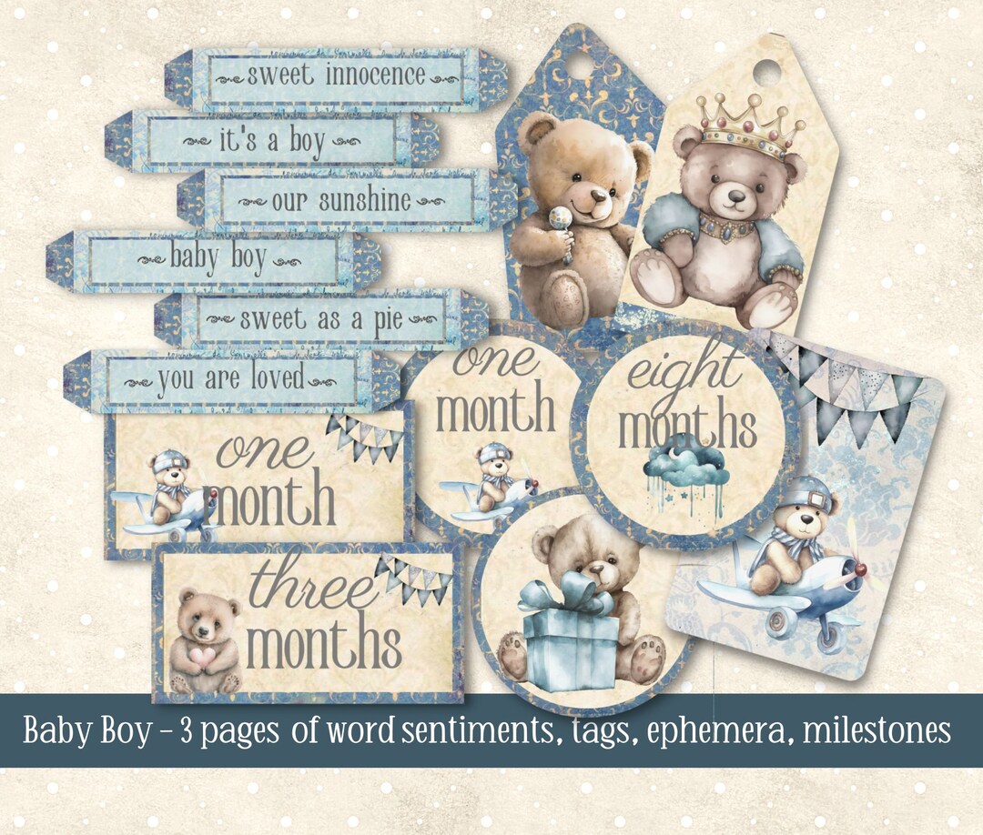 Baby Boy Words, Printable Word Sentiments, Vintage Baby Junk Journal ...