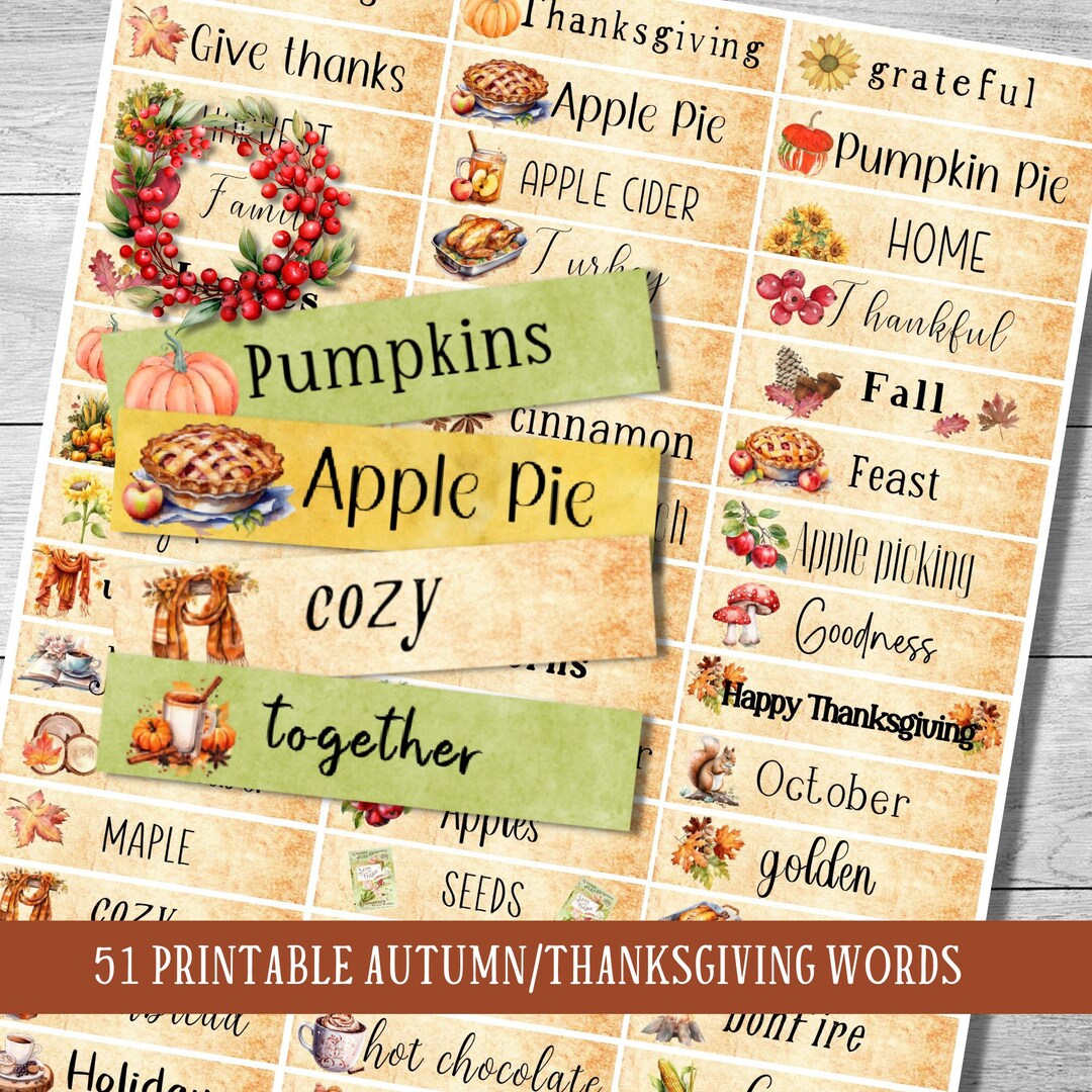 Autumn Fall Junk Journal Words, Thanksgiving Words, Printable Word ...