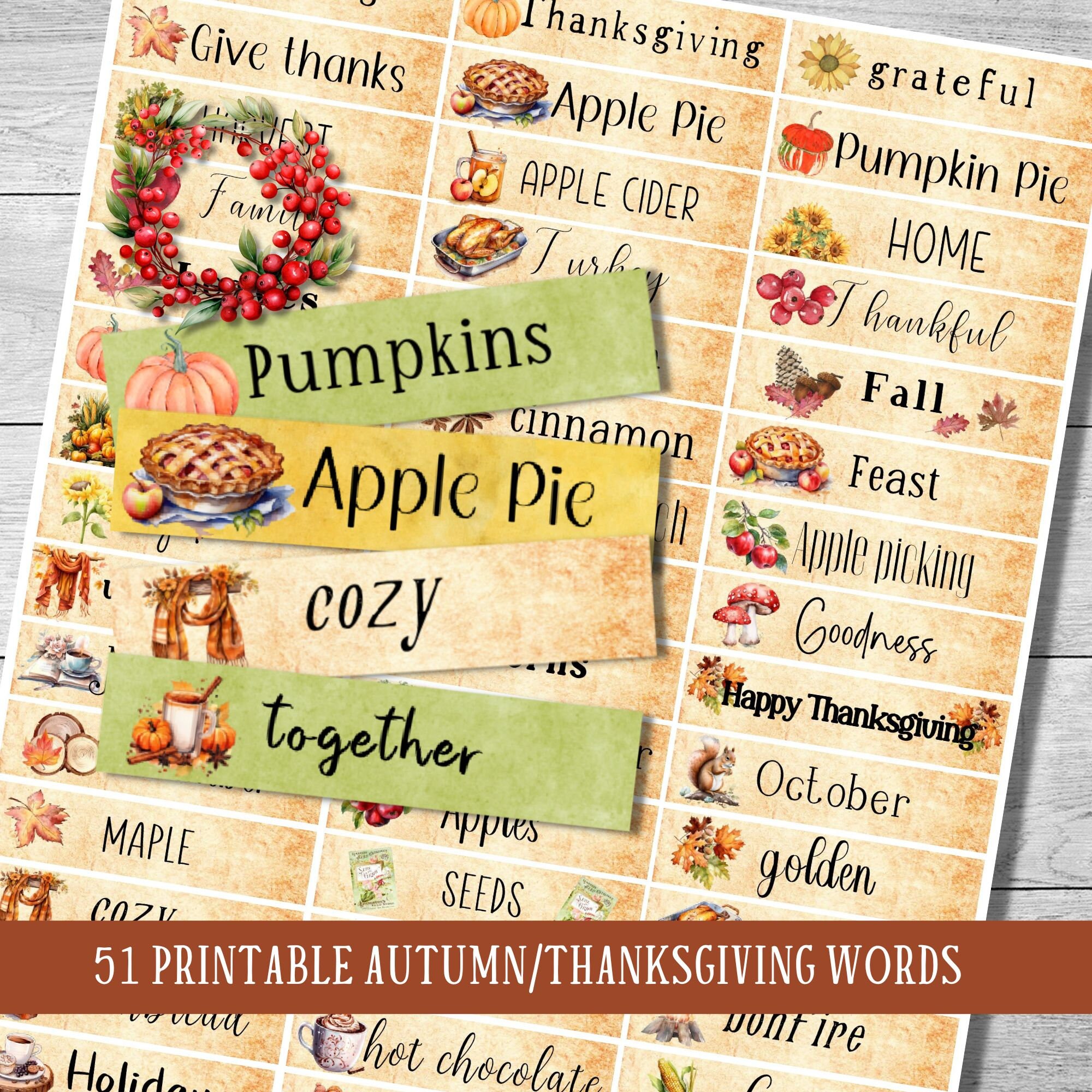 Autumn Fall Junk Journal Words, Thanksgiving Words, Printable Word ...