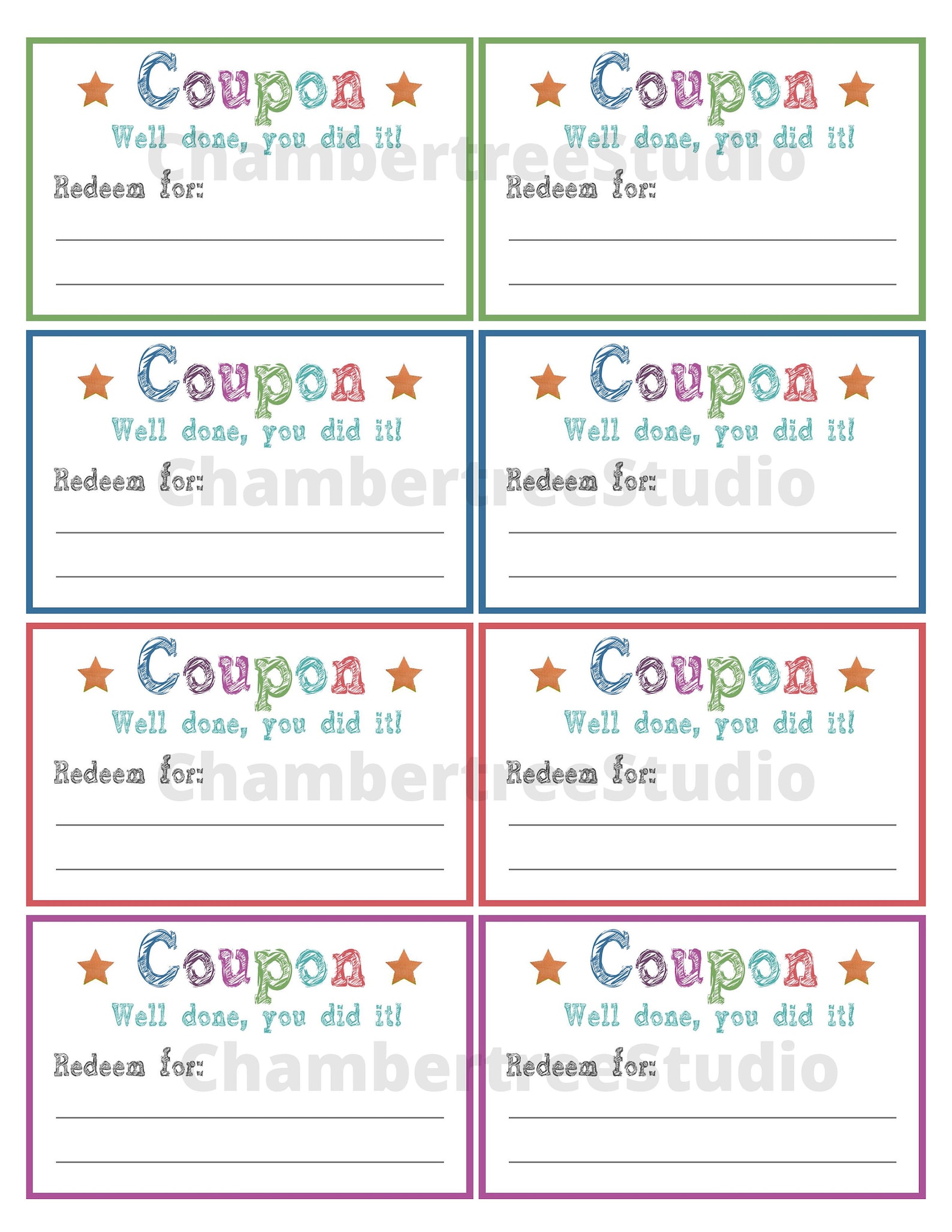 Coupon Cards Kids Good Behavior Card Printable Redeem Coupon - Etsy