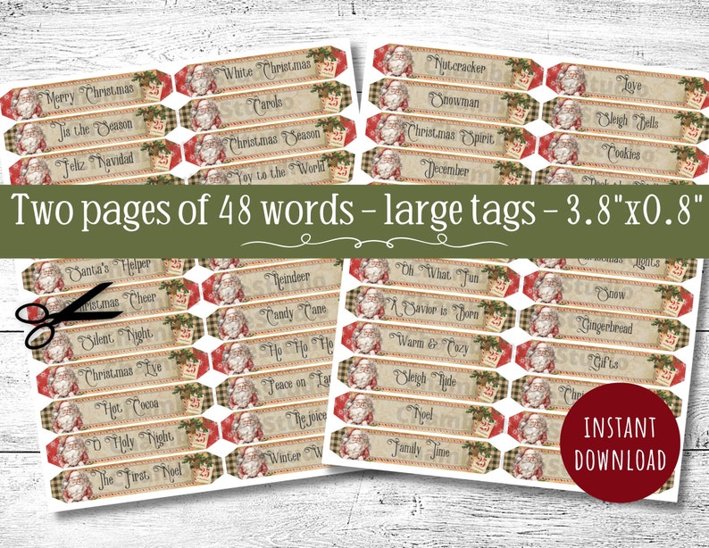 Christmas Word Labels, Printable Vintage Junk Journal Ephemera ...