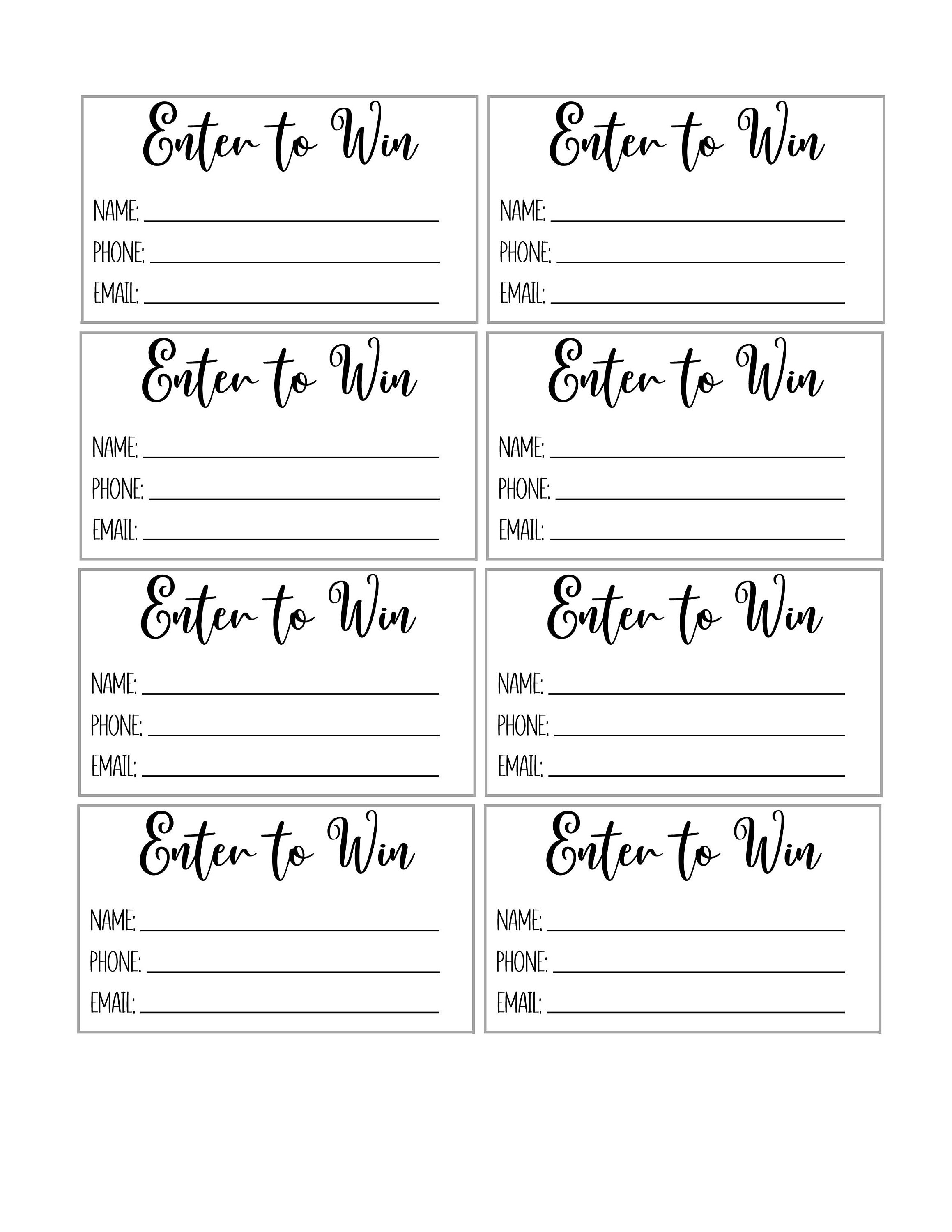 Printable Enter to Win Tickets, 2x3.5 Size Cards, Door Prize Entry ...