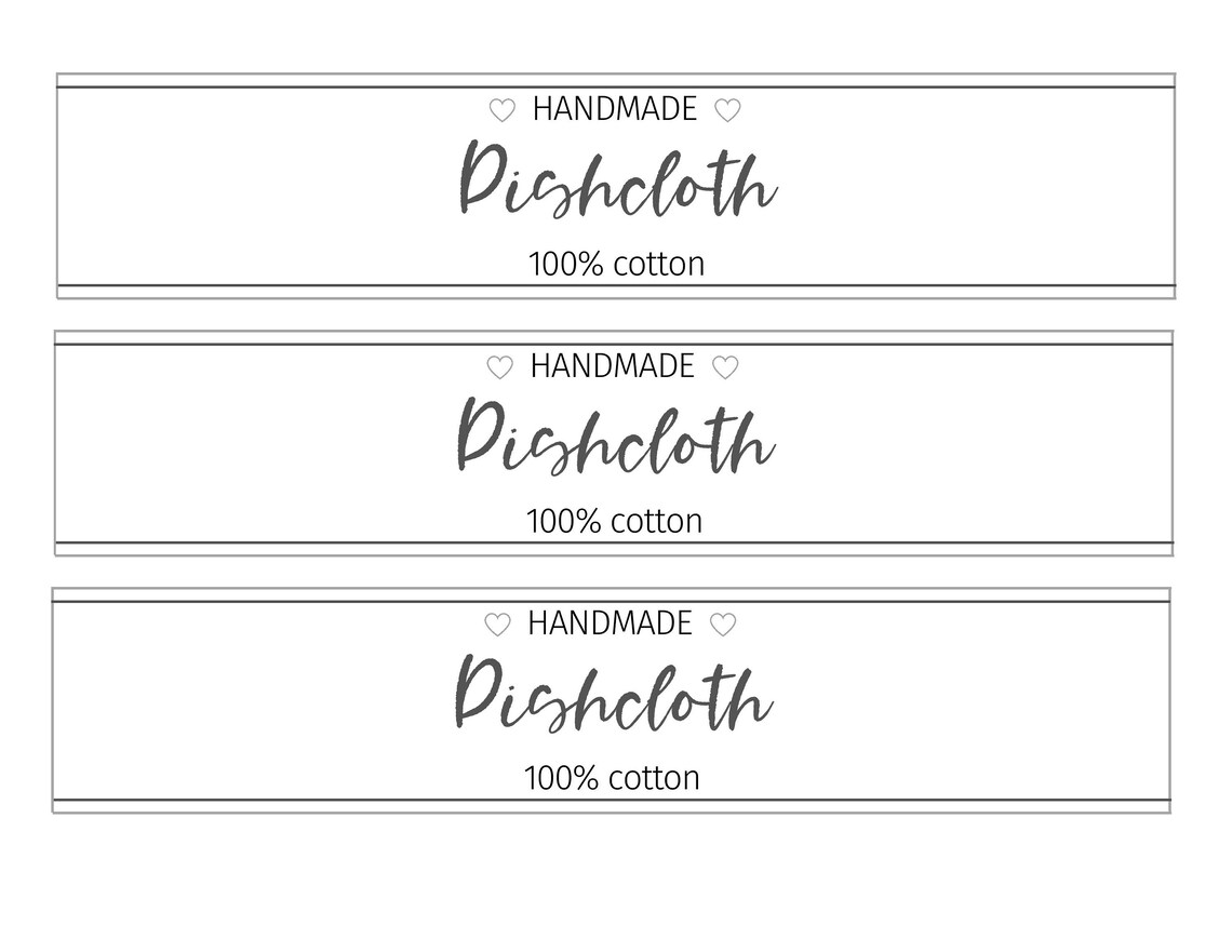 Printable Dishcloth Labels, Handmade Dishcloth Wrap, Instant Download ...