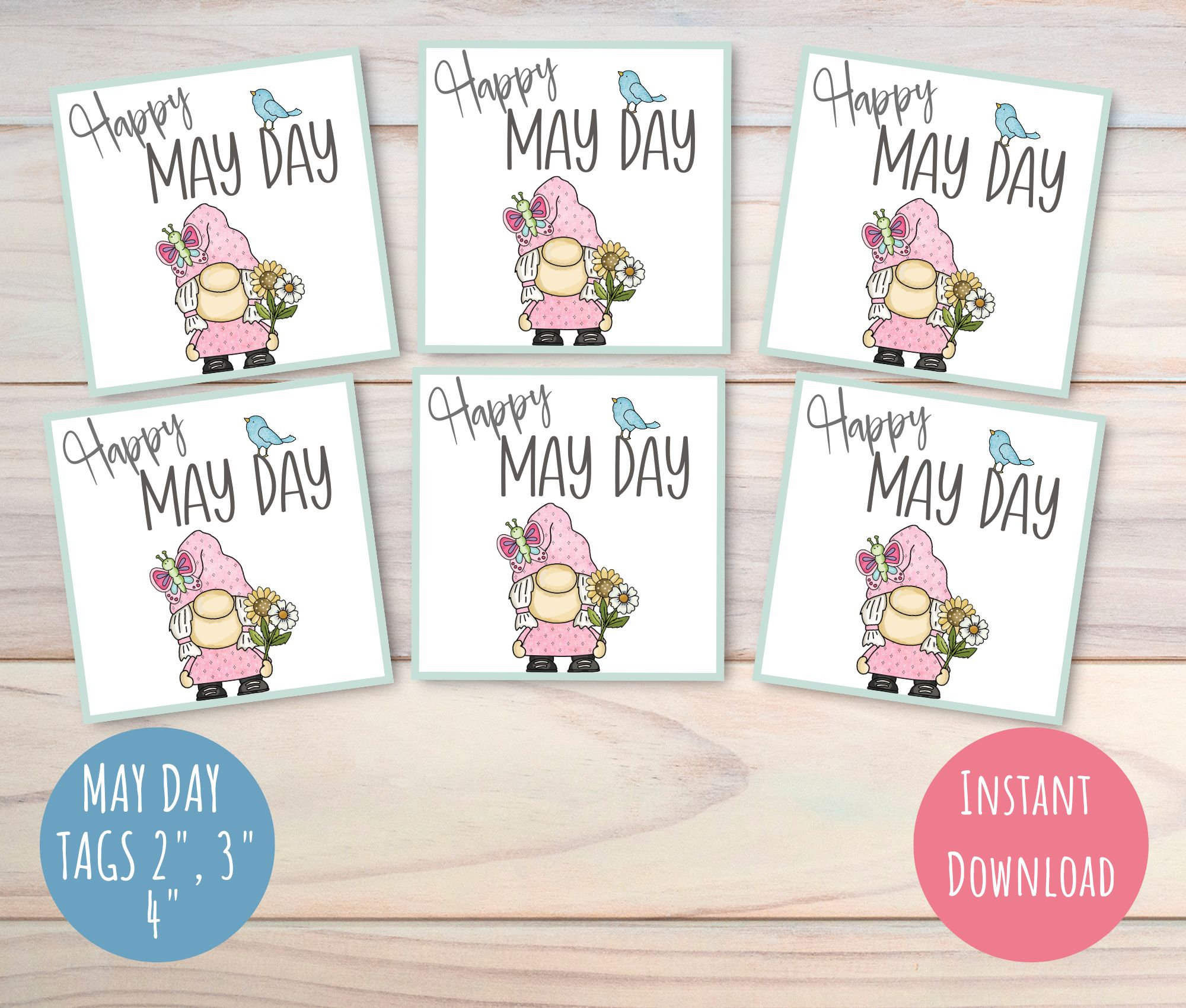 May Day Tags, Spring Gift Tag, 2", 3" & 4" Sizes, Printable May Day ...
