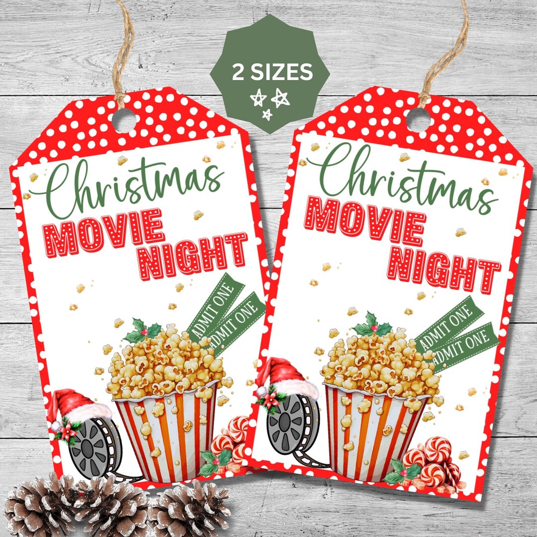 Christmas Movie Night Gift Tag, Teacher Movie Gift, Family Movie Night ...