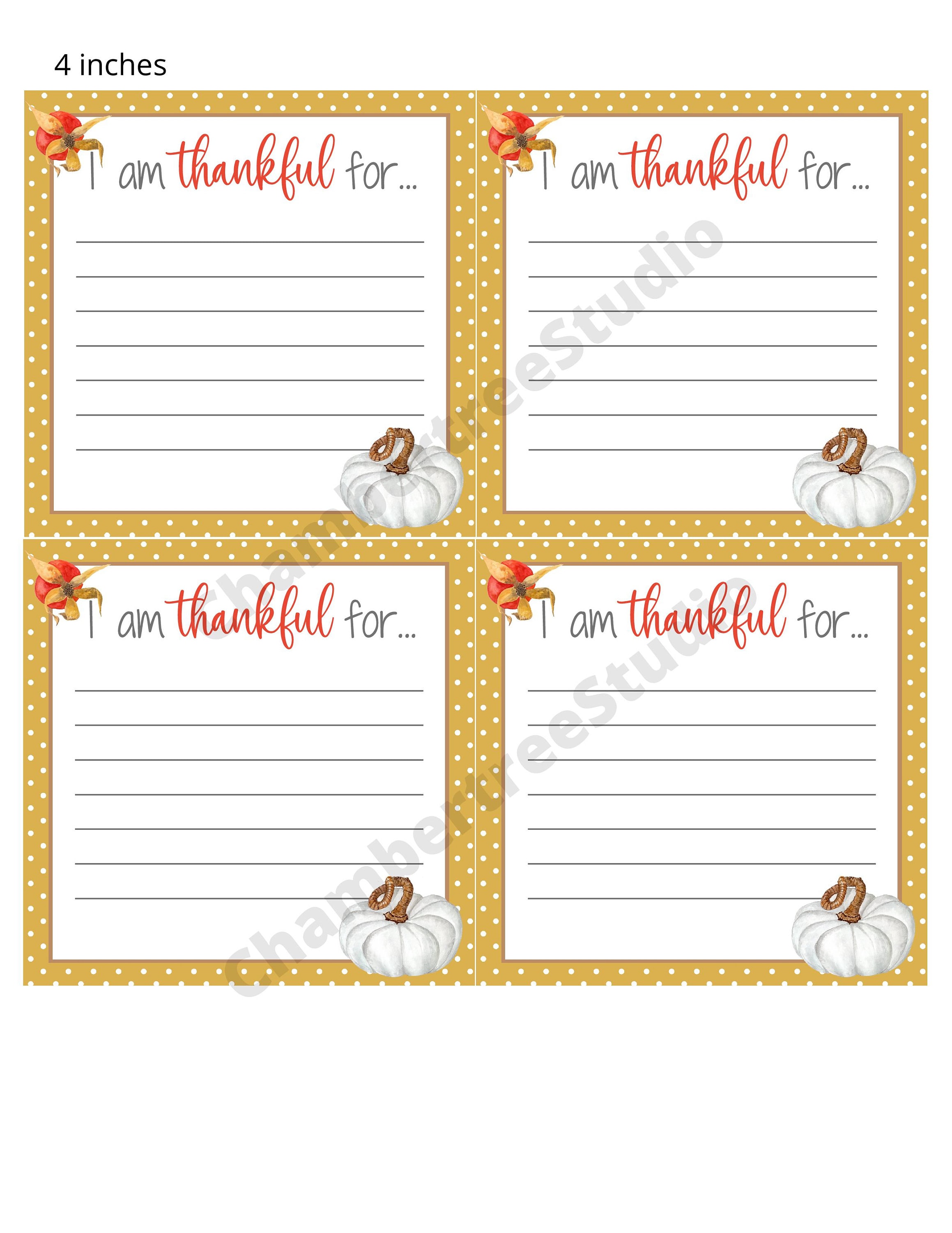 Thanksgiving Gratitude Cards, Printable I Am Thankful for Notes, 4x4 ...