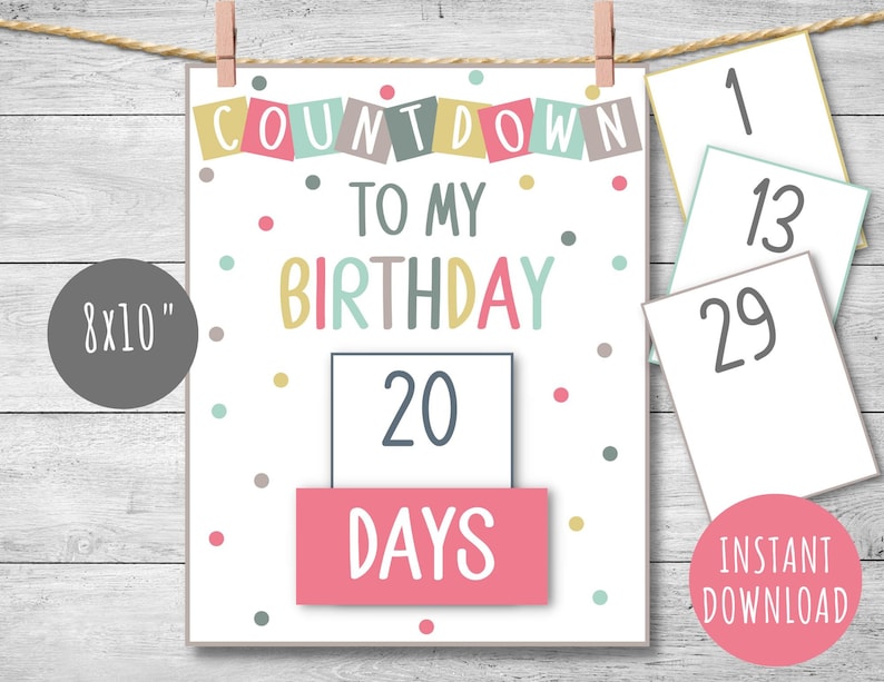 Birthday Countdown Calendar Printable DIY Kids Countdown - Etsy