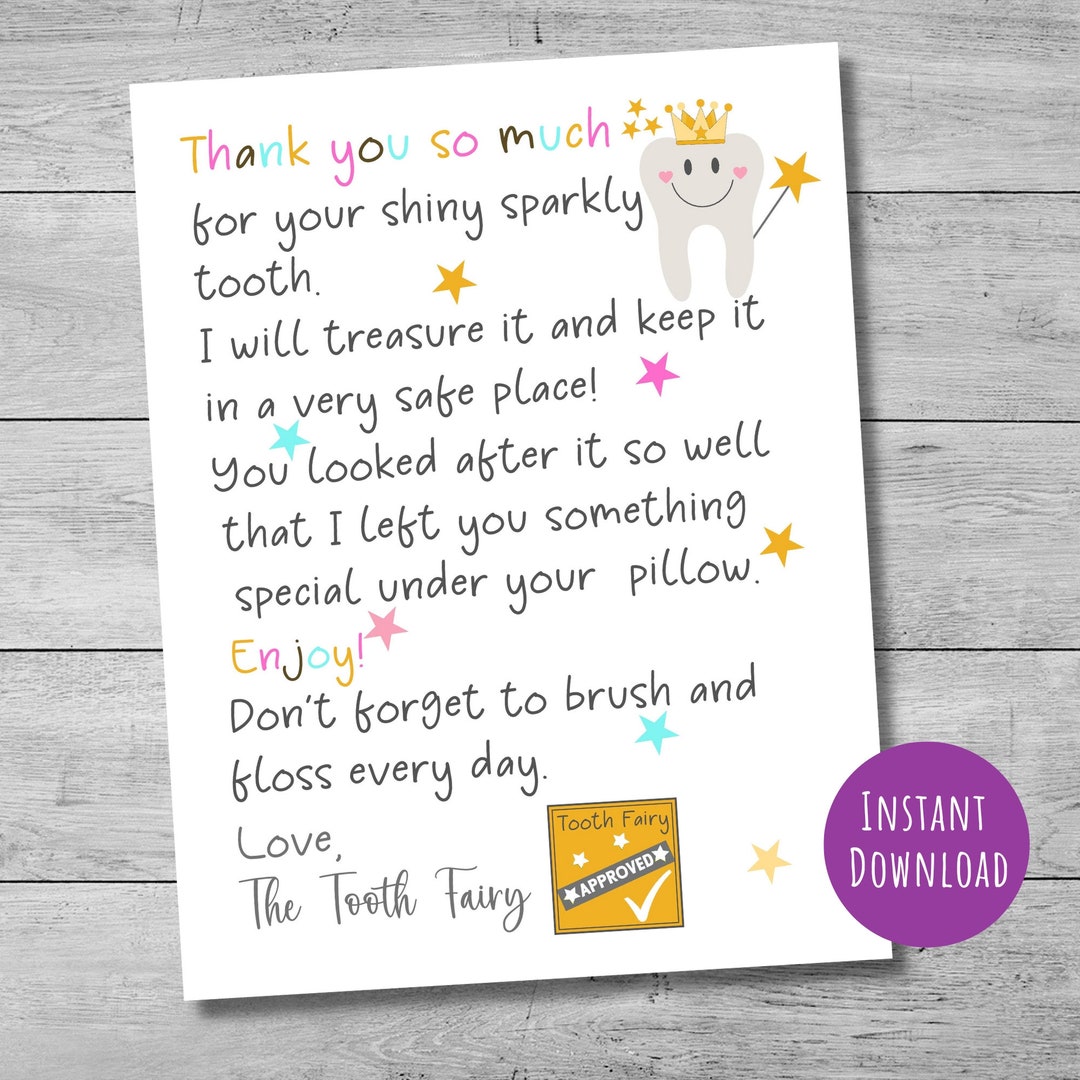 Tooth Fairy Letter, Printable Tooth Fairy Note, Instant Download, Tiny ...