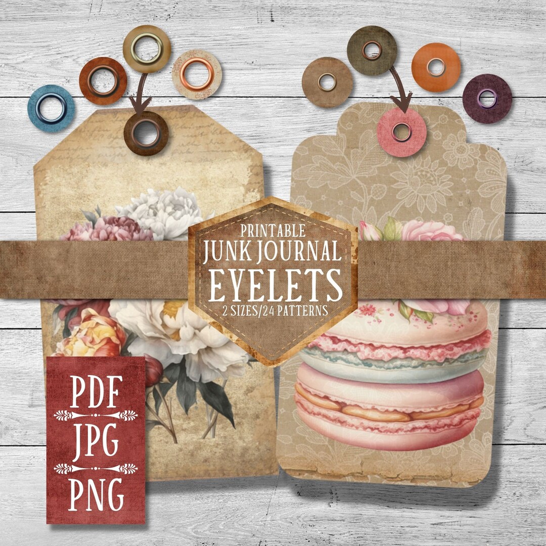 Junk Journal Digital Eyelets, Decorative Eyelets for Tags, Vintage ...