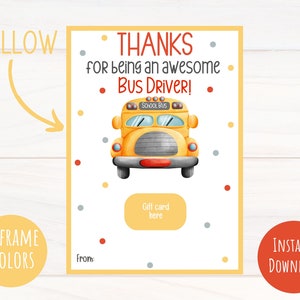 School Bus Driver Gift Card Holder, Printable School Bus Driver Safety ...