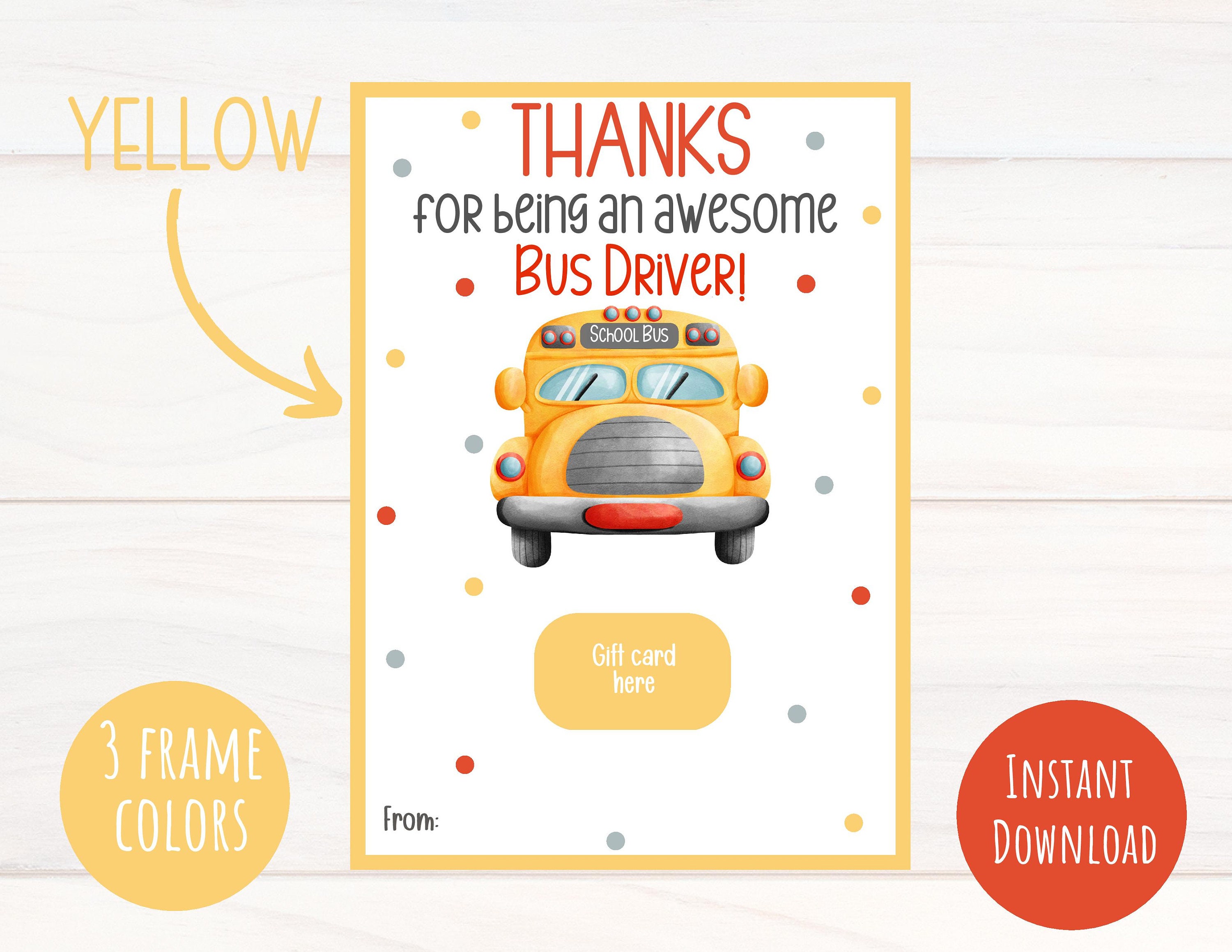 School Bus Driver Gift Card Holder, Printable School Bus Driver Safety ...