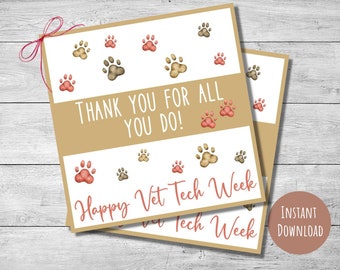Vet Tech Gift Tag Gift for Vet Tech Week Printable Tag - Etsy