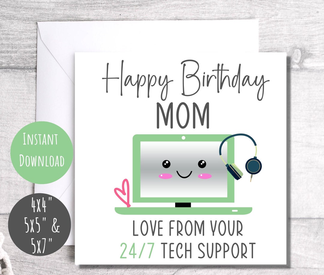 Funny Birthday Card for Mom, Happy Birthday Mom, Humorous Tech Support Card for Mom, Instant ...