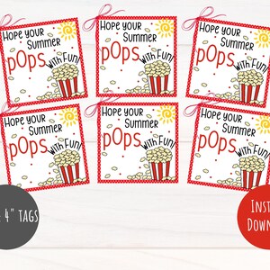 End of School Year Summer Popcorn Tag, 3" & 4", Popcorn Gift Tag ...