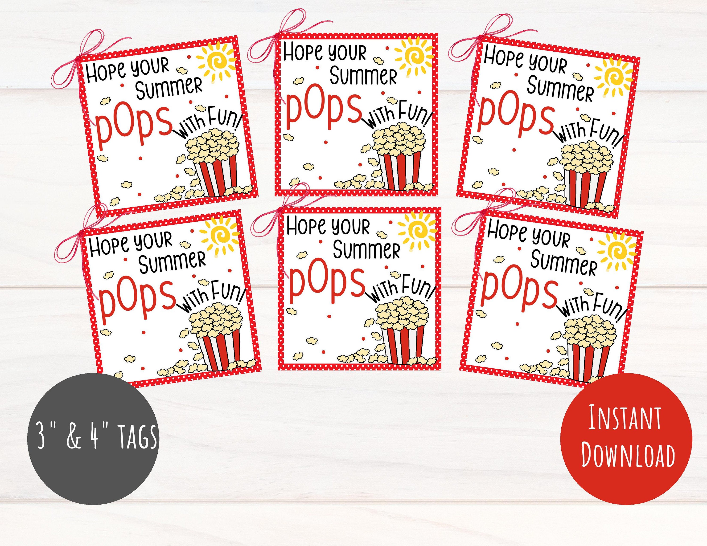 End of School Year Summer Tag, 3 & 4, Popcorn Tag, Printable Cookie ...