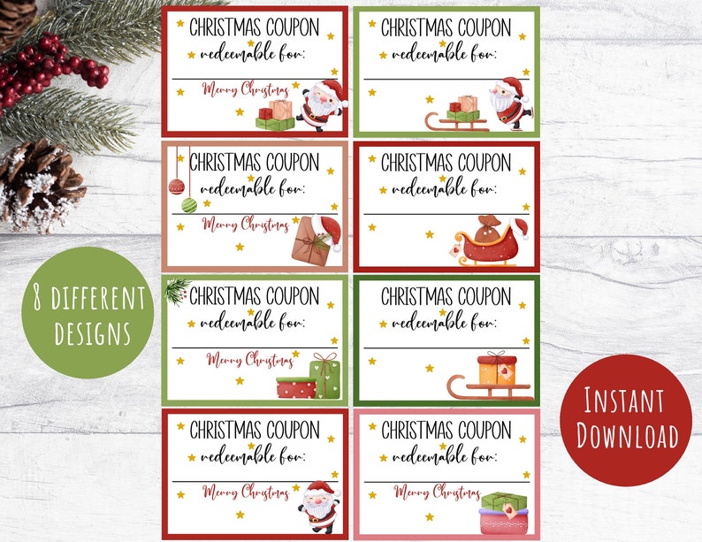 Printable Holiday Coupons – Christmas Gift Certificates & Vouchers, 2x3 ...