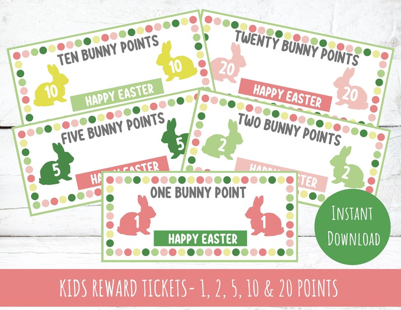 Easter Bunny Bucks, Kids Reward Coupons, Printable Bunny Points, Easter ...