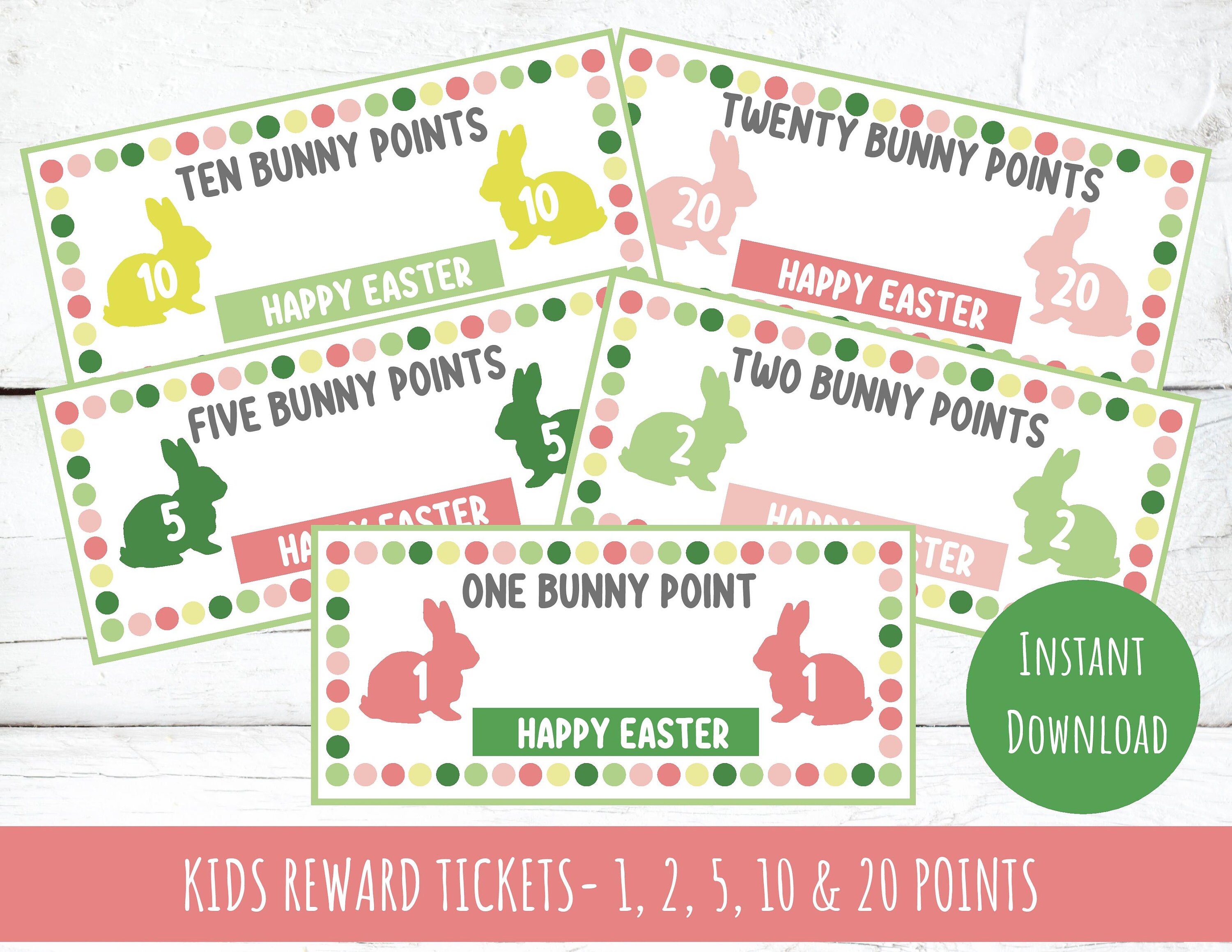 Easter Bunny Bucks, Kids Reward Coupons, Printable Bunny Points, Easter ...