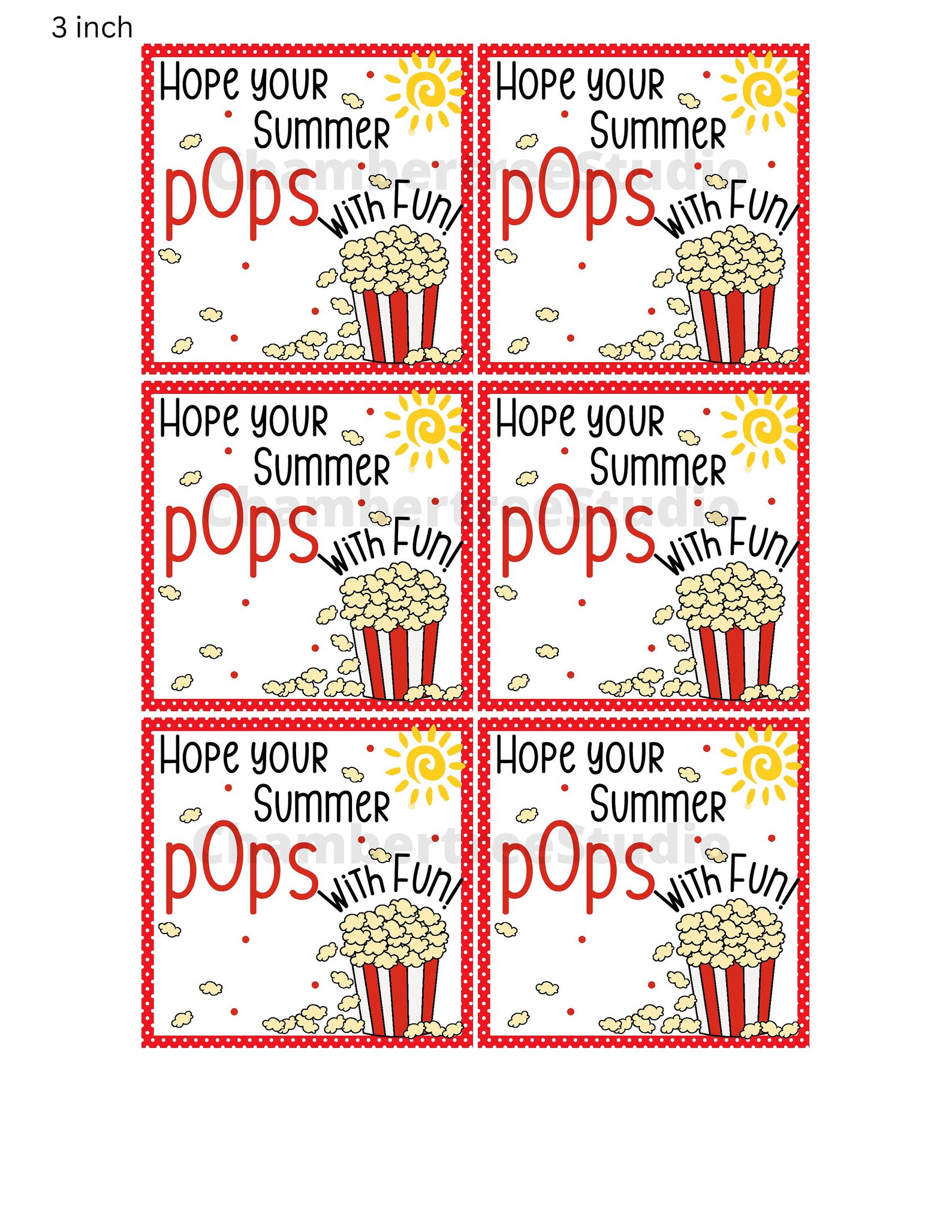 End of School Year Summer Tag, 3 & 4, Popcorn Tag, Printable Cookie ...