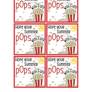 End of School Year Summer Popcorn Tag, 3" & 4", Popcorn Gift Tag ...