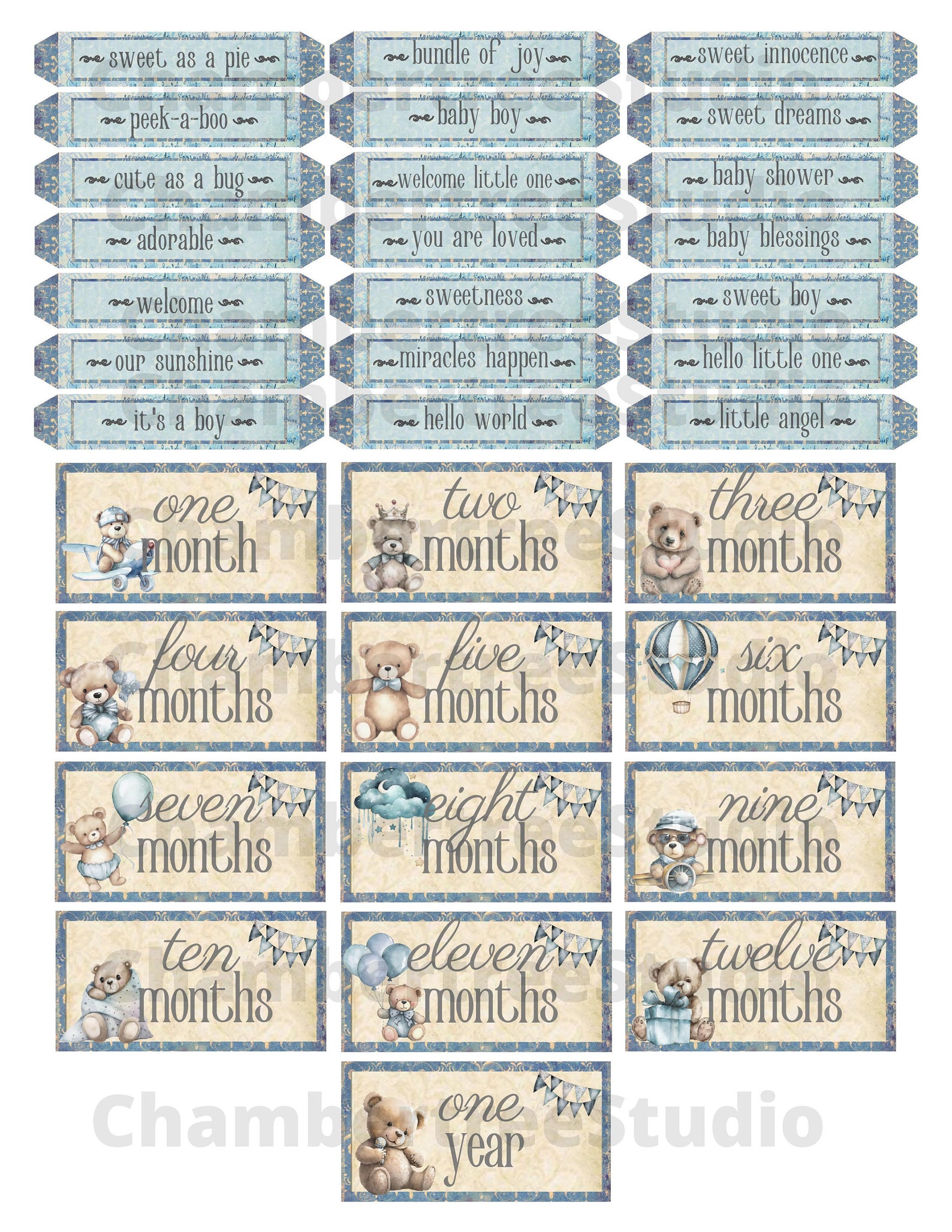 Baby Boy Words, Printable Word Sentiments, Vintage Baby Junk Journal ...