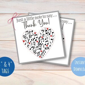 Music Teacher Appreciation Gift Tag, Printable Thank You Gift Tag ...