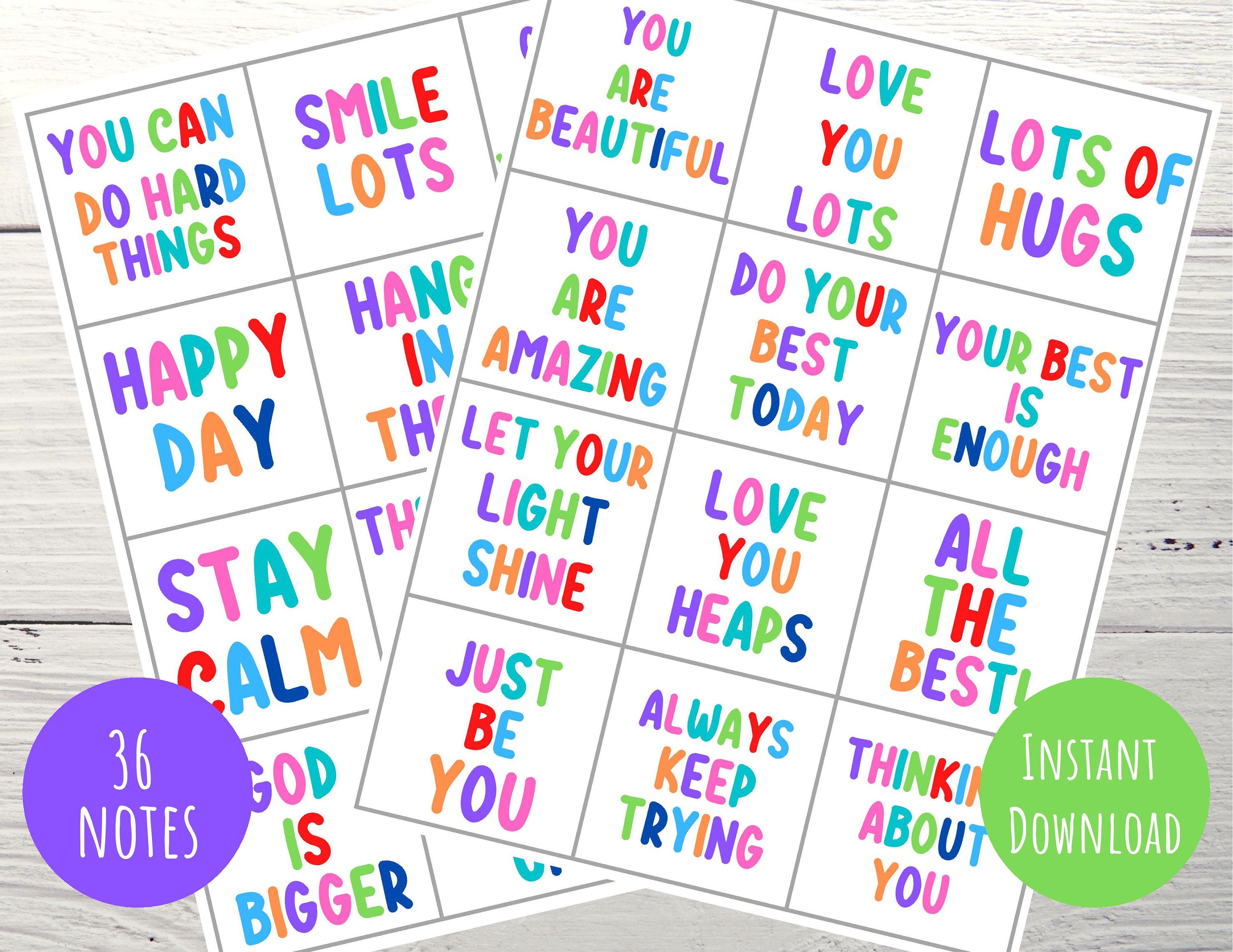 Printable Lunchbox Notes for Kids, 36 Encouraging Lunch Box Notes, New ...