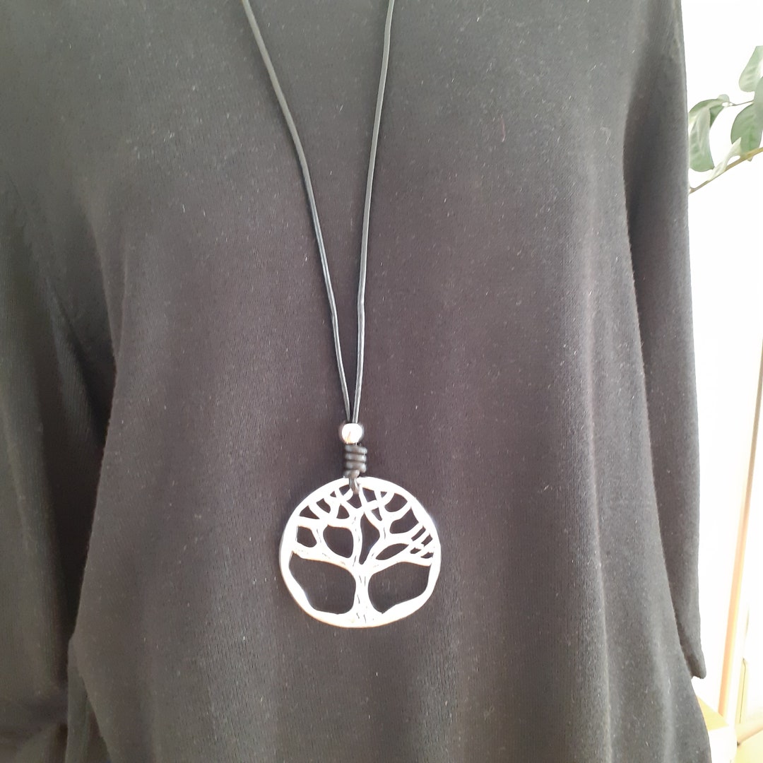 Modern Long Necklace With Tree Motif, "tree of Life", Leather Necklace ...