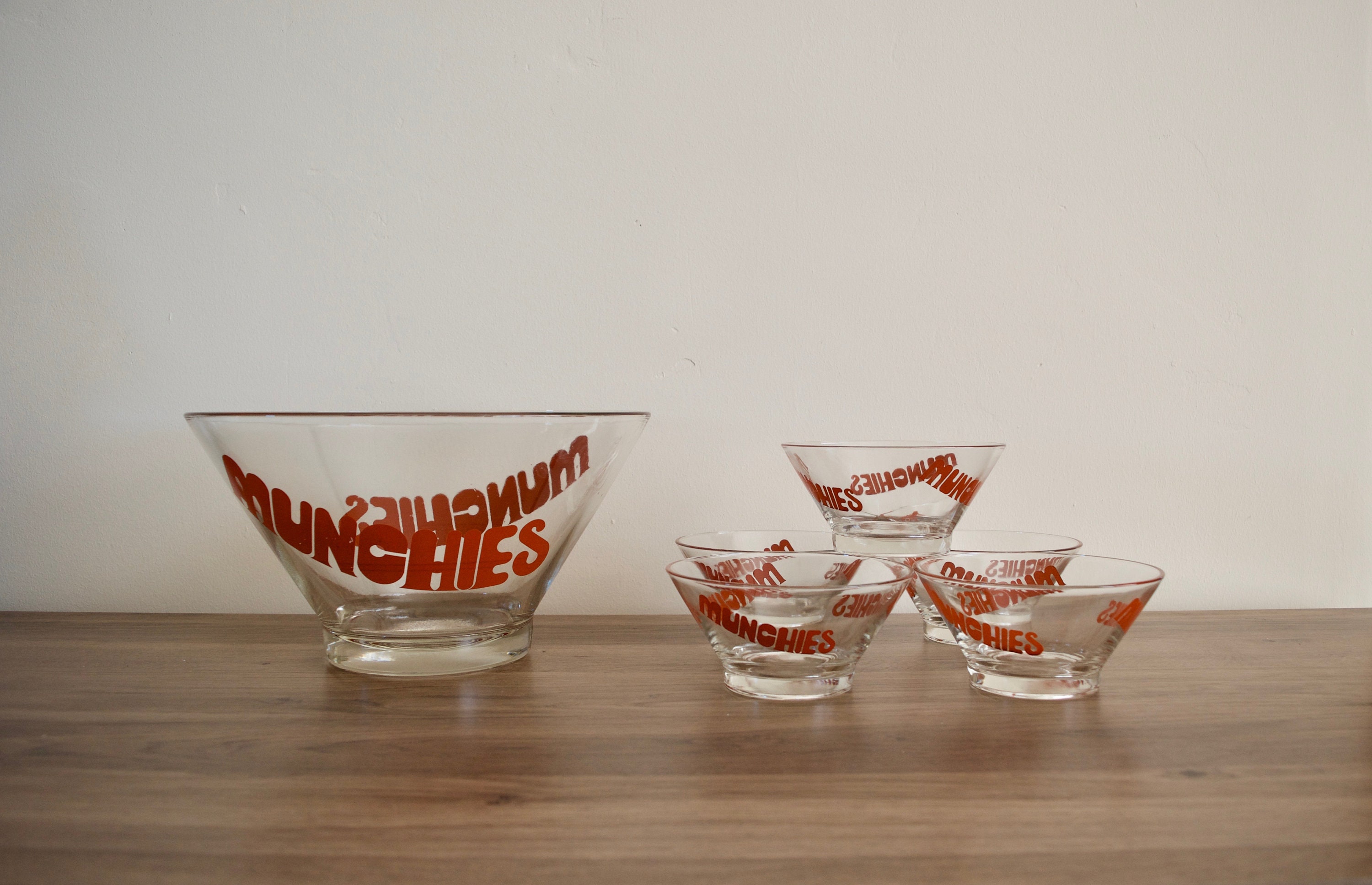 Vintage 70s Munchies bowl set of 6 cool typography | Etsy