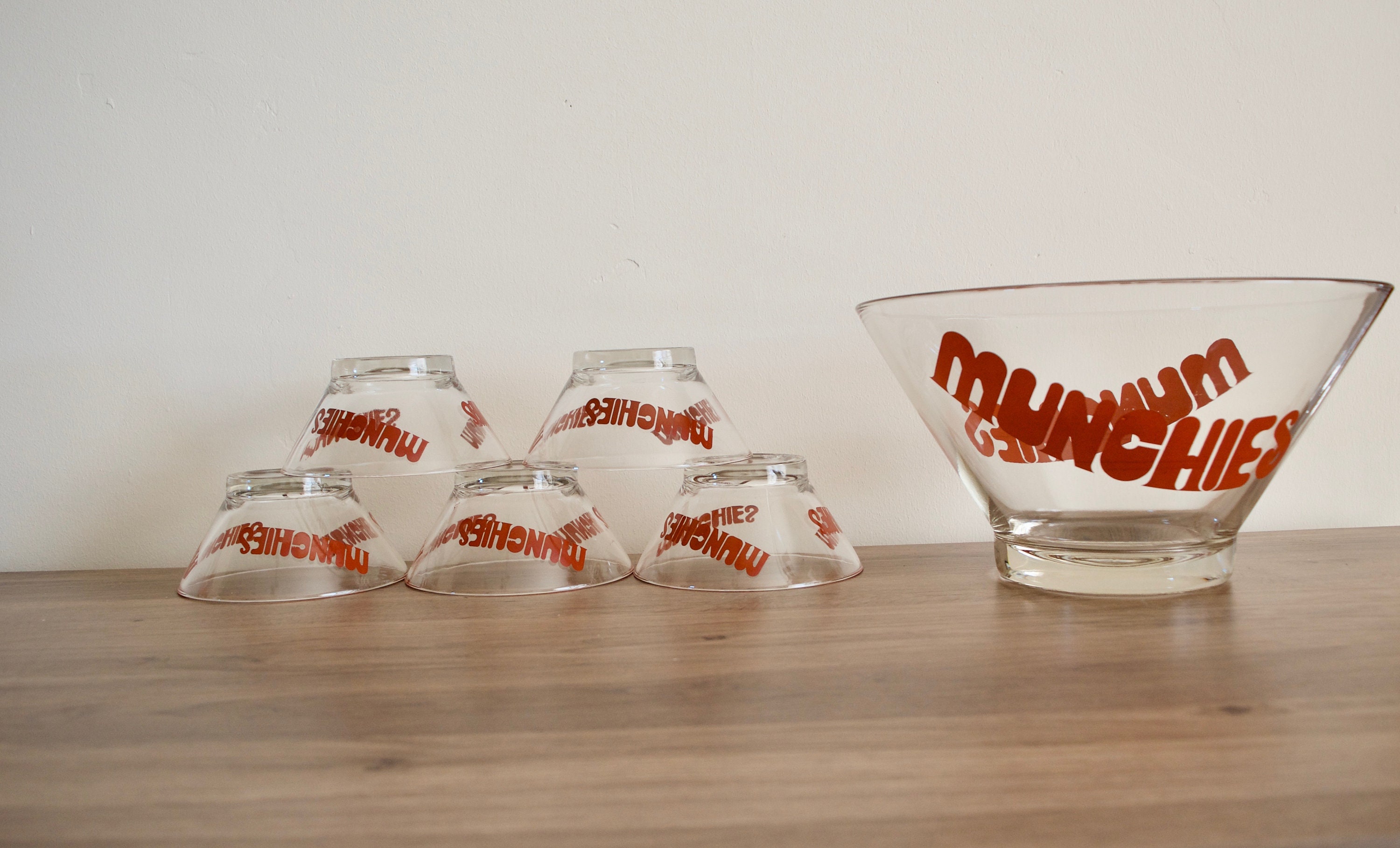 Vintage 70s Munchies bowl set of 6 cool typography | Etsy