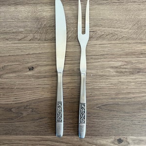 Vintage Amefa Stainless Holland Serving Fork and Knife Royal Damask Mid ...