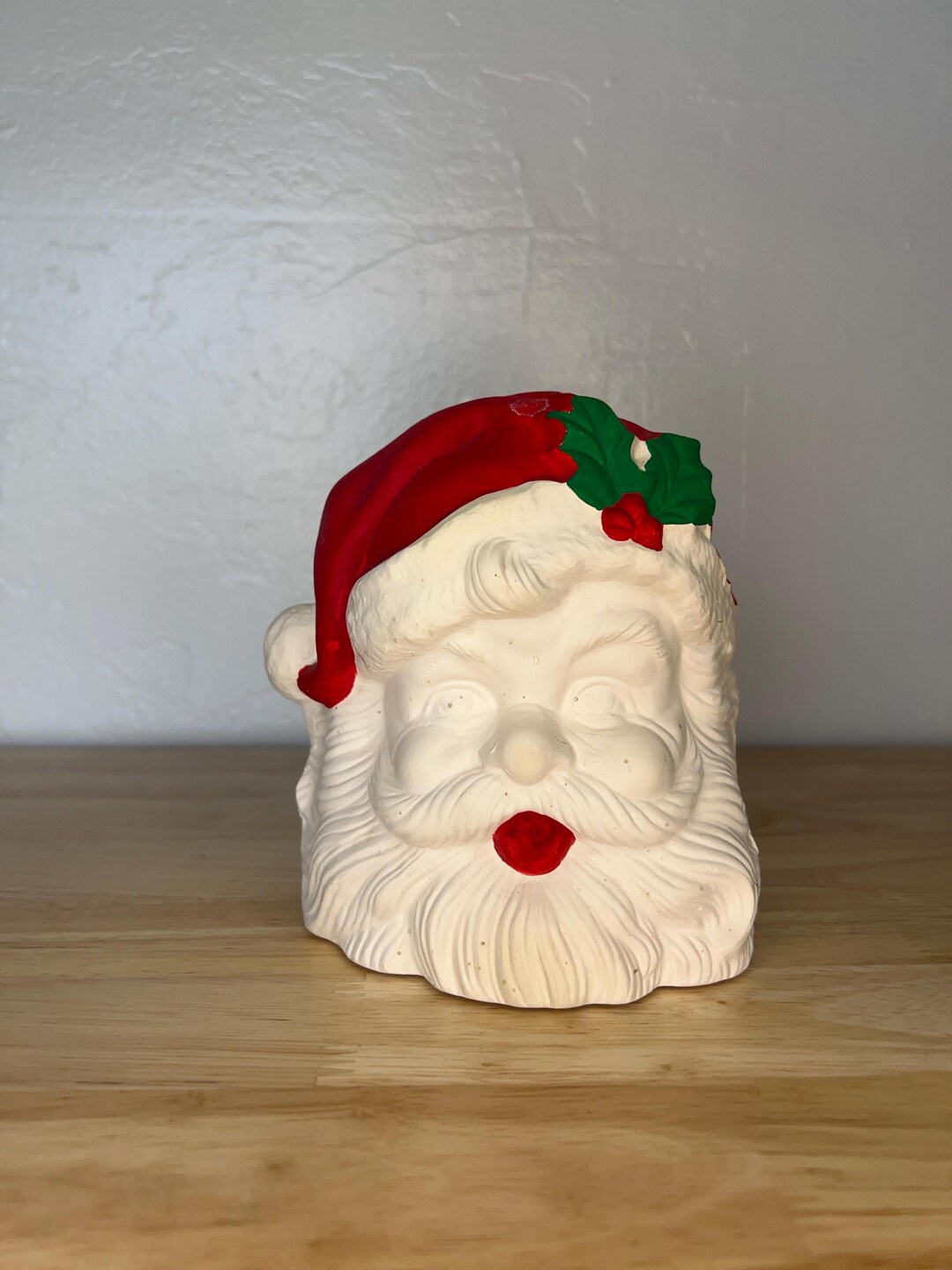 Vintage Santa Head Planter: Red and White Painted Retro Christmas Decor ...