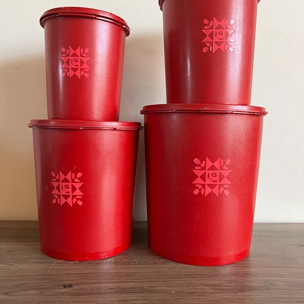 Vintage Tupperware Red Canisters - Etsy