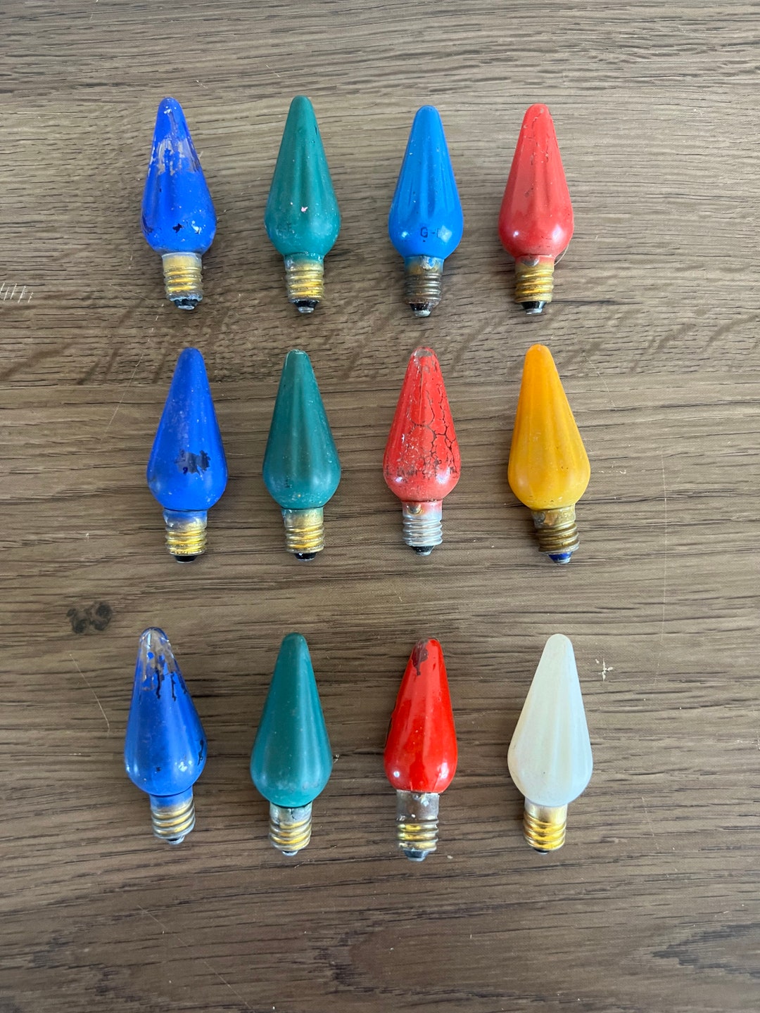 Vintage GE Christmas Light Bulbs: 1940s Painted Glass Ornaments, Set of ...