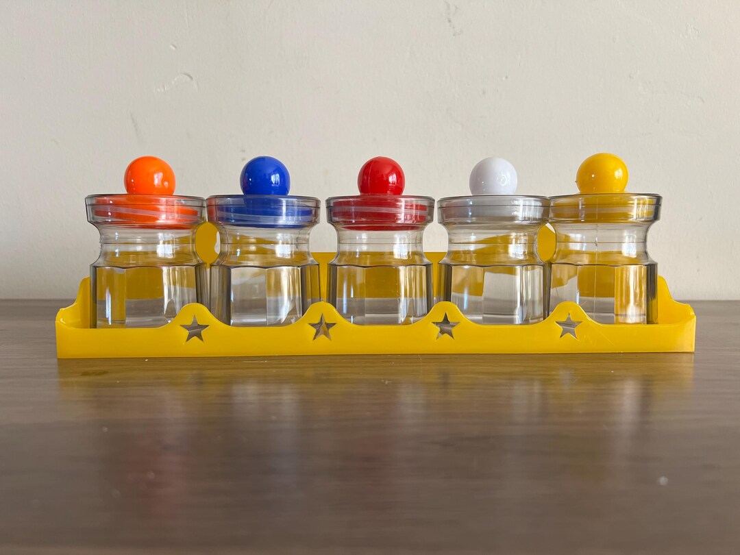 Vintage Jars With Shelf, 80s Colorful Small Jars With Lid and Holder ...