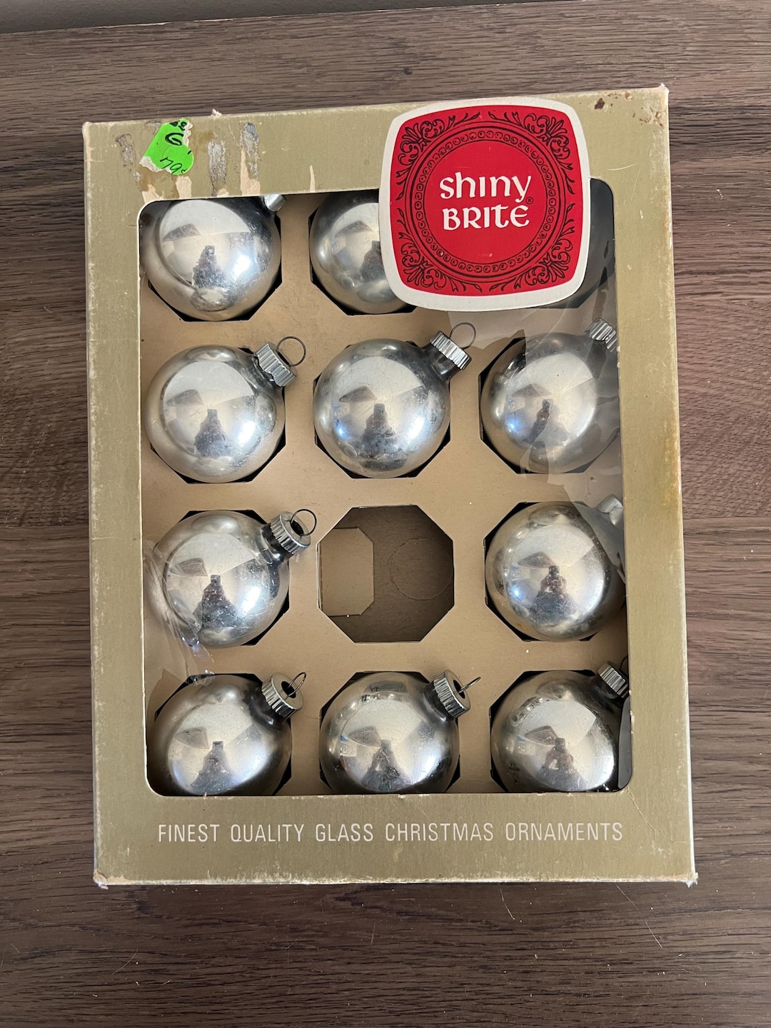 Vintage Shiny Brite Glass Ornaments Silver Original Box 11x 1.75 ...