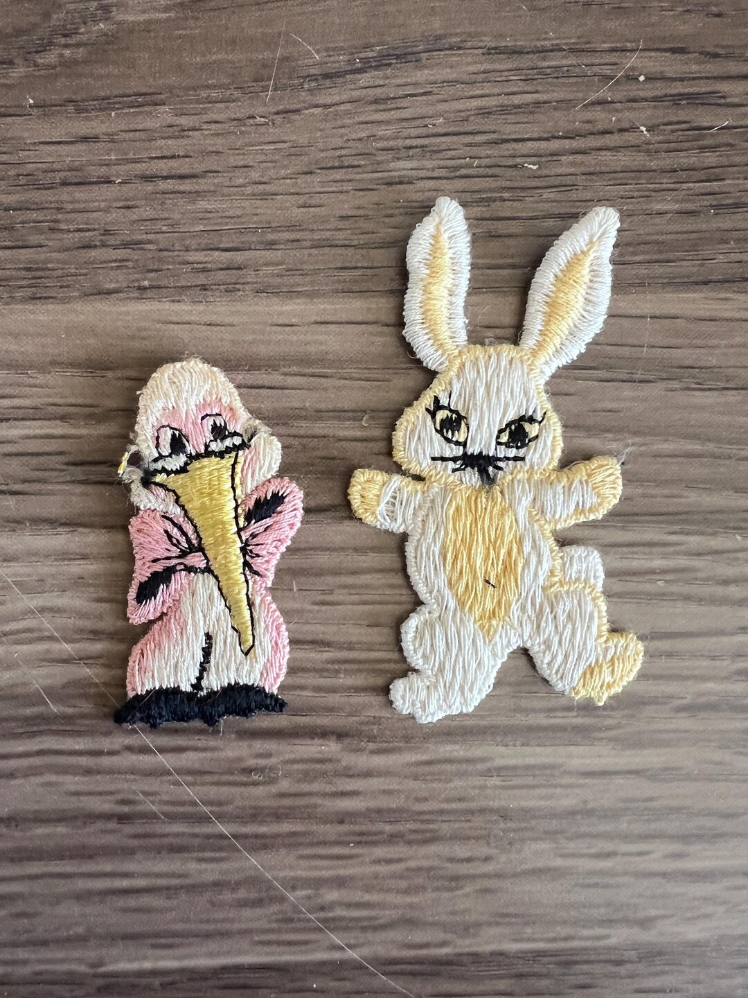 Vintage Patch Animals Sew on Bunny or Bird Pink Stork Yellow Rabbit ...