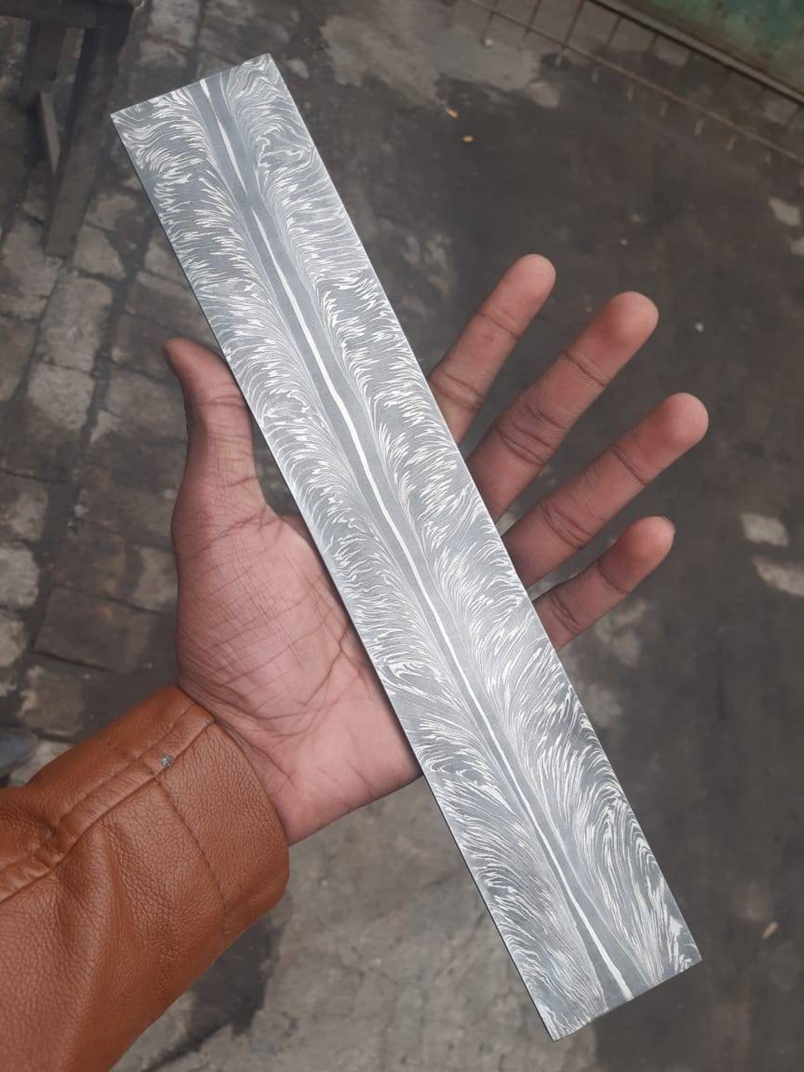 Hand made Damascus steel Feather pattern billet 12/2 for | Etsy