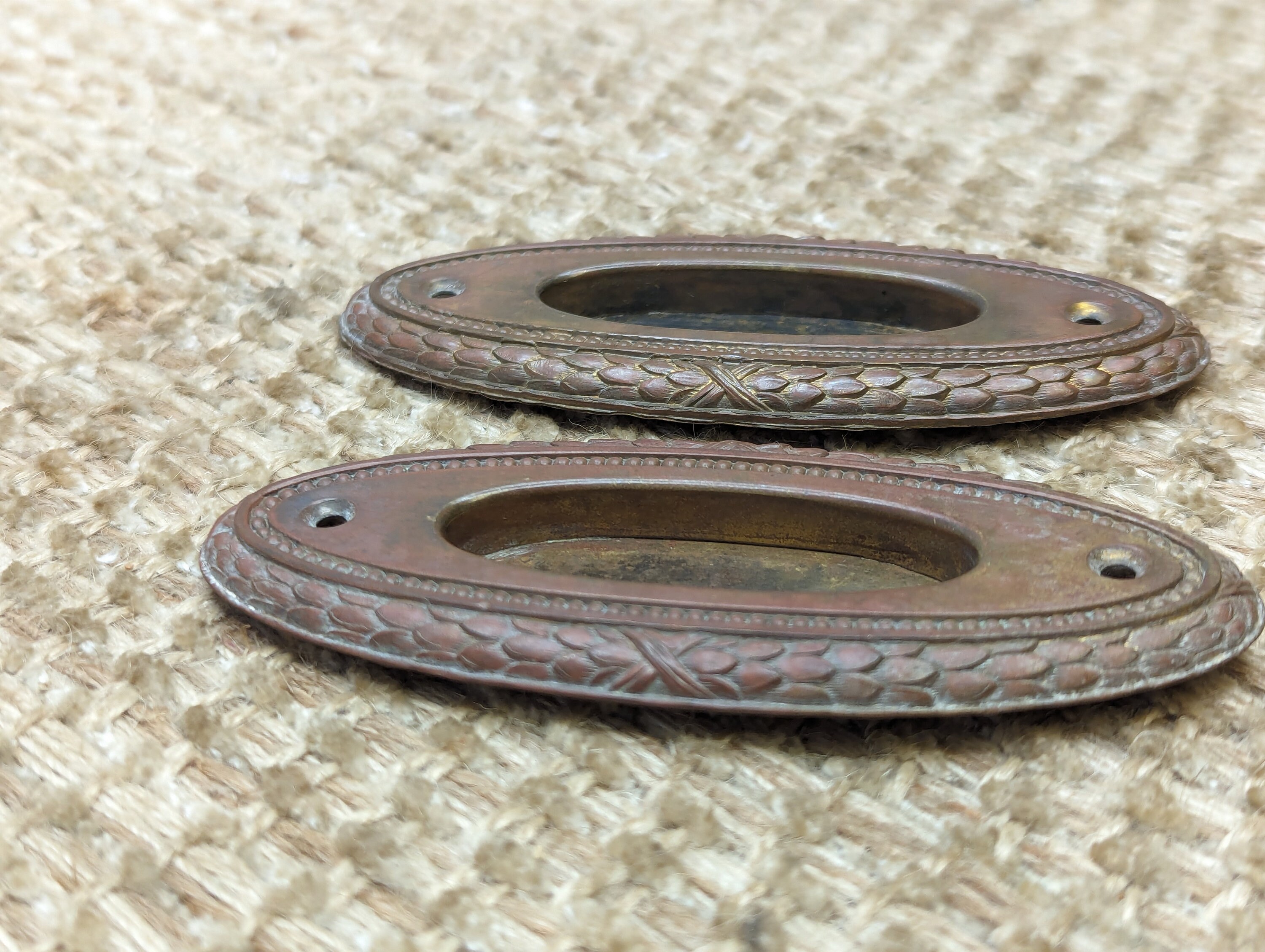 Pair of Antique Decorative Stamped Brass Recessed Window Sash Lift Pull ...