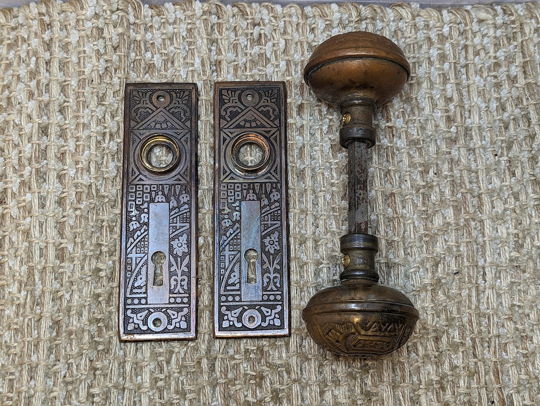 Antique Corbin Ceylon Brass Door Knobs and Door Plates Set - Etsy