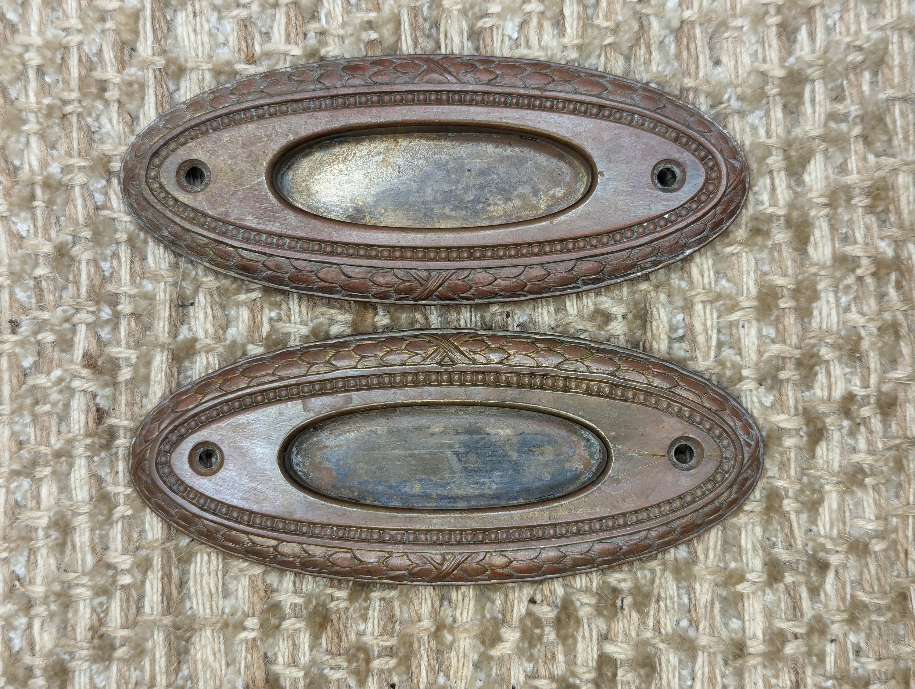 Pair of Antique Decorative Stamped Brass Recessed Window Sash Lift Pull ...
