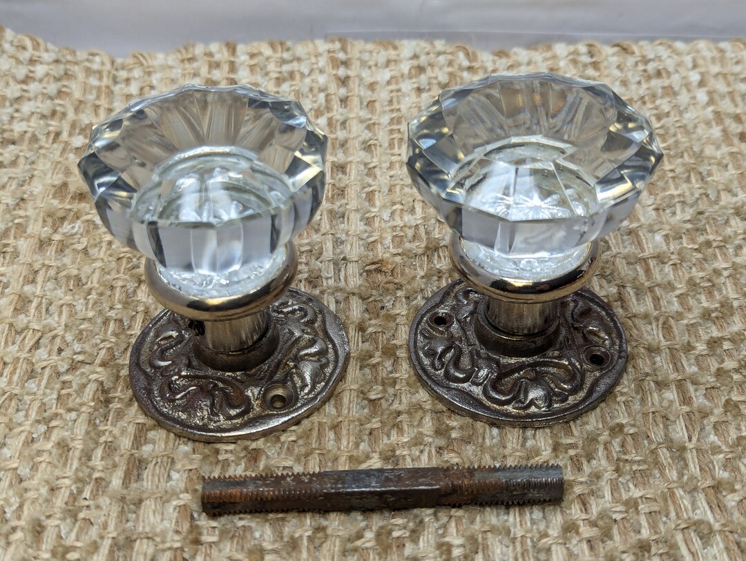 Vintage Reproduction 2 1/2" Glass Door Knobs & Cast Rosettes - Etsy