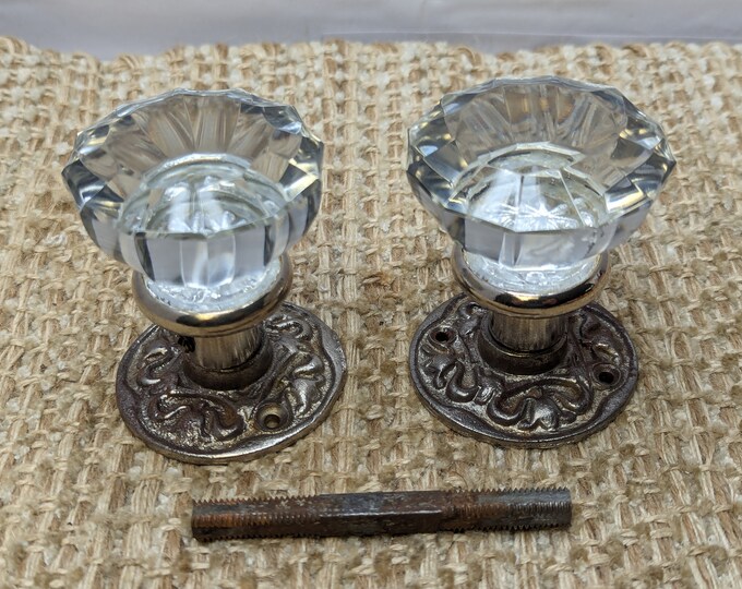 Vintage Reproduction 2 1/2" Glass Door Knobs & Cast Rosettes - Etsy