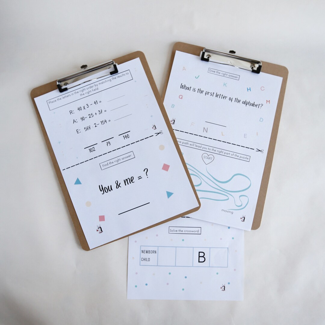 We Are Having a Baby, Pregnancy Announcement as a Game With 5 Riddles ...