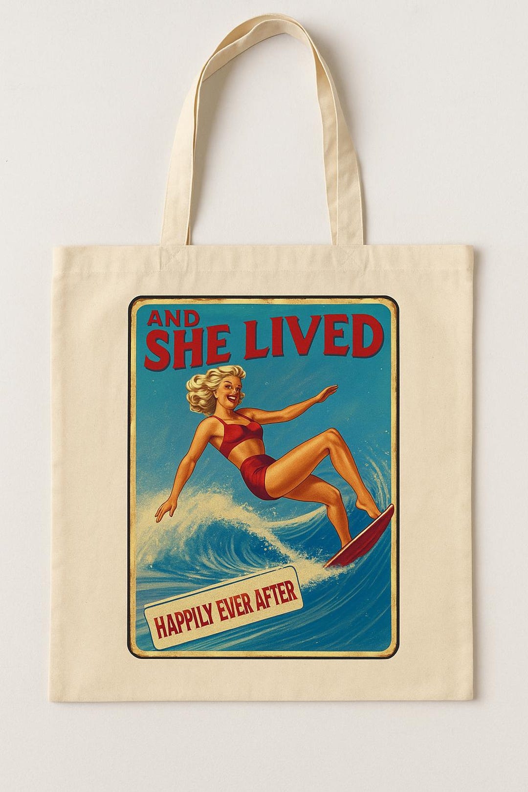 Retro Surf Girl Canvas Tote Bag: Vintage Pin-up Beach Bag - Etsy